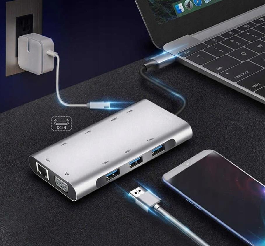EKSA ADAPTER 10W1 HUB USB-C 3.1 HDMI USB RJ SD VGA JACK (B07HRGC9DV ...