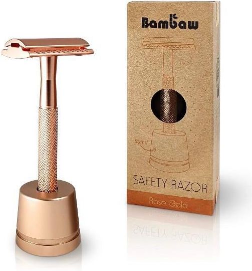 Bambaw Wielorazowa Maszynka Do Golenia + Żyletka I Stojak Złoty Róż ...