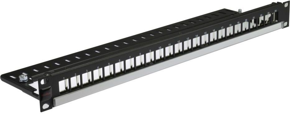 Patch panel pusty RACK 19 1U na 24 moduły keystone z półką czarny ...