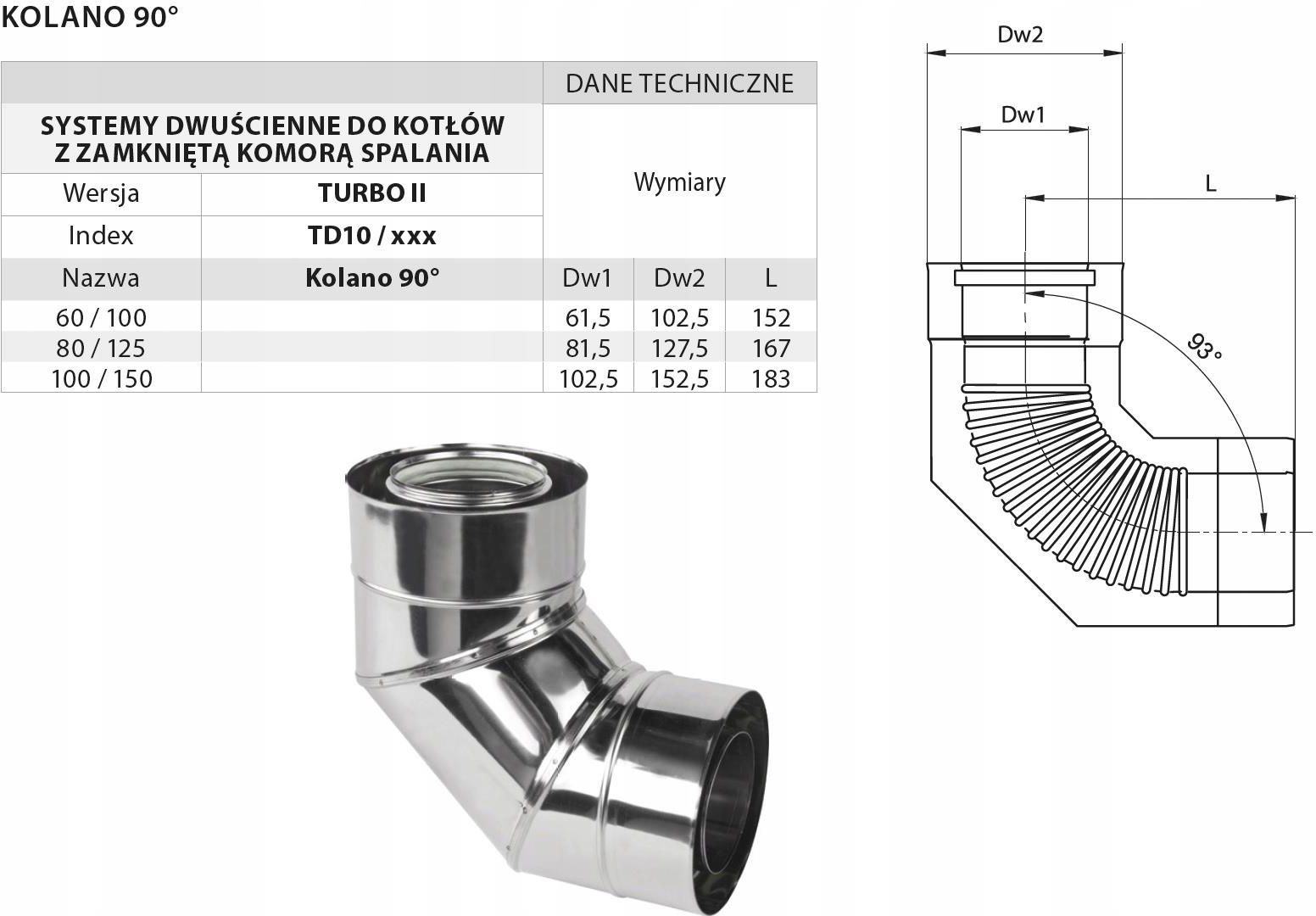 System Kominkowy KOLANO TURBO II FI 60 100 90 ST WK AD KOMINOWY system-kominkowy-kolano-turbo-ii-fi-60-100-90-st-wk-ad-kominowy