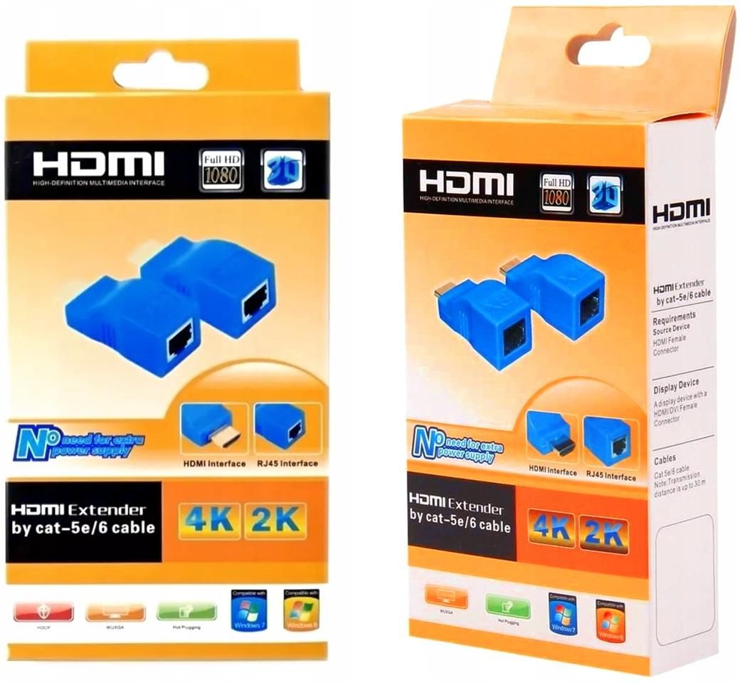 VORTEX EXTENDER HDMI PRZEZ ZŁACZE RJ45 CAT 5E/6 30M LAN ...
