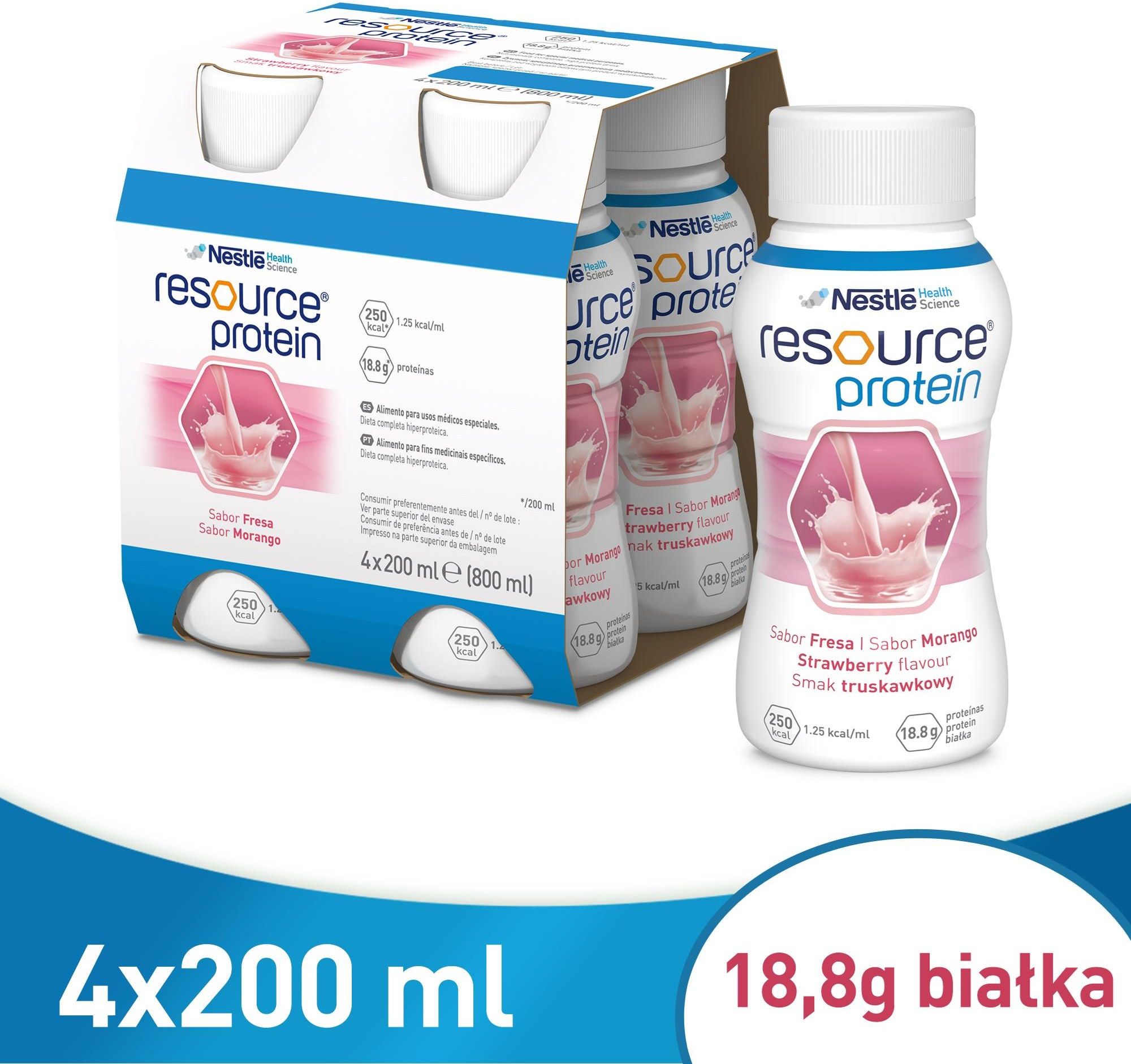 Nestle Resource Protein truskawkowy 4x200ml - Opinie i ceny na Ceneo.pl