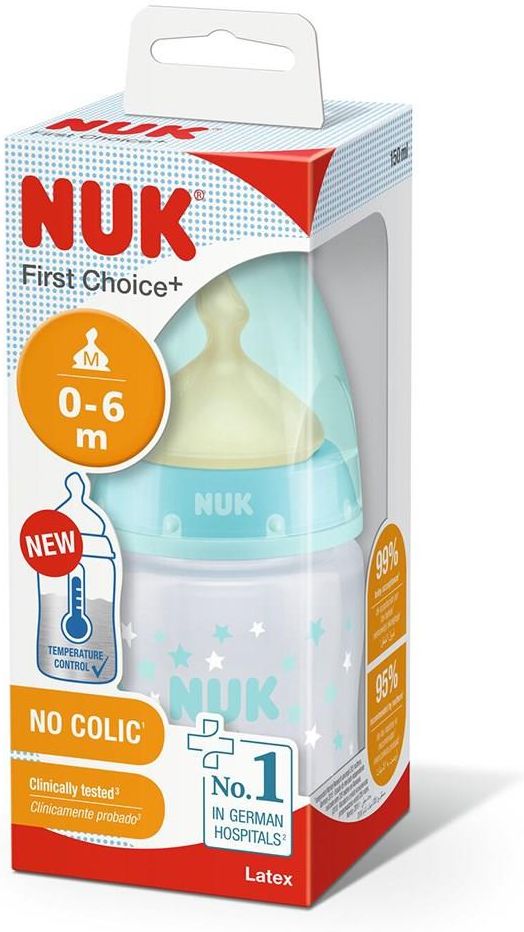 NUK First Choice Butelka ze wskaźnikiem temperatury + lateksowy smoczek 0-6 mies. do mleka ...