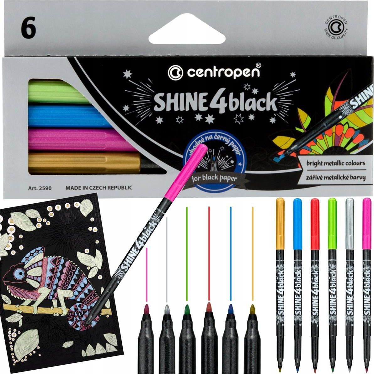 Centropen Zestaw Markerów Metalicznych Shine 4 Black 2590 6 Szt ...