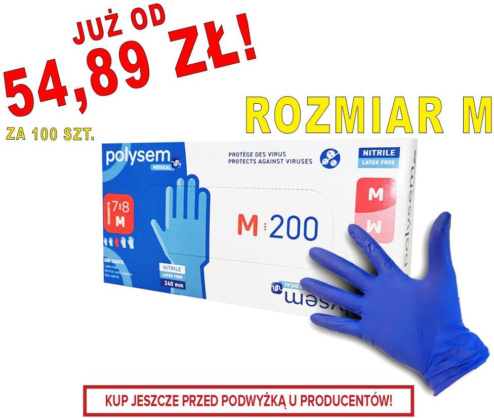 Rękawice Nitrylowe Bezpudrowe Polysem Medical Rozm. M 200 Szt. - Ceny i opinie - Ceneo.pl