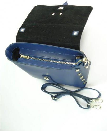 Kuferek listonoszka A5 złote dżety + zamsz granatowy Vera Pelle ...