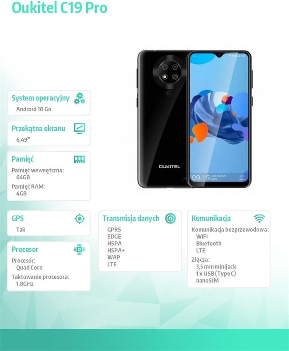 OUKITEL C19 Pro 4/64GB Czarny - Cena, opinie na Ceneo.pl