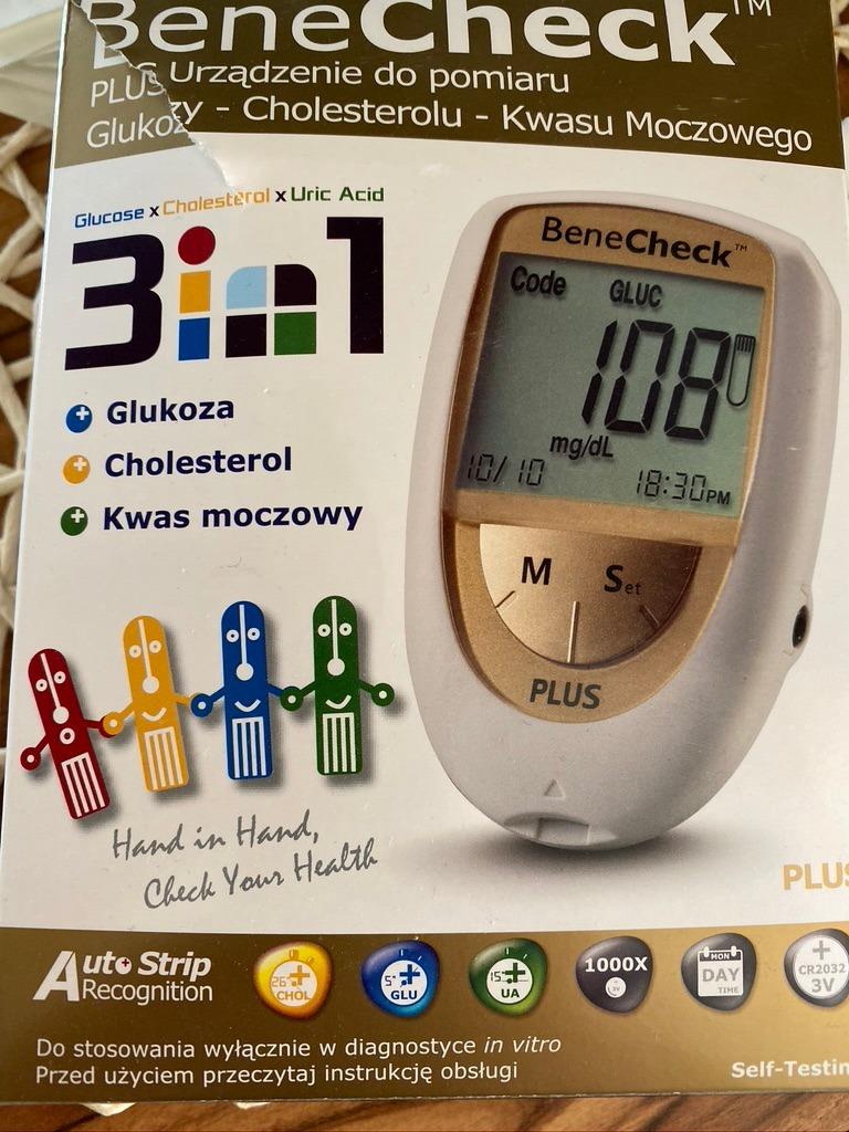 Benecheck Plus 3w1 monitor glukozy cholesterolu i kwasu moczowego ...