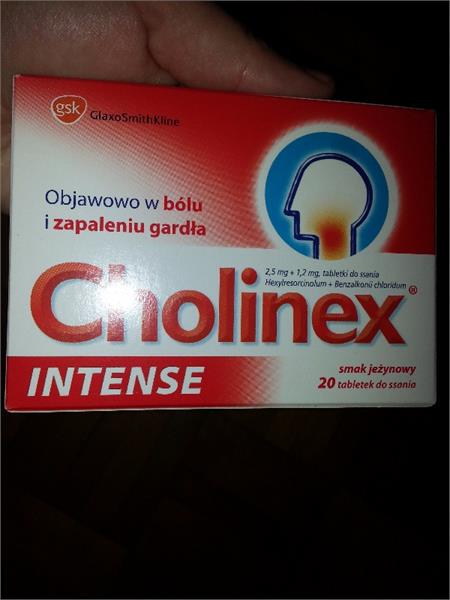 Cholinex Intense Pastylki do ssania na ból gardła o smaku jeżynowym 20 ...